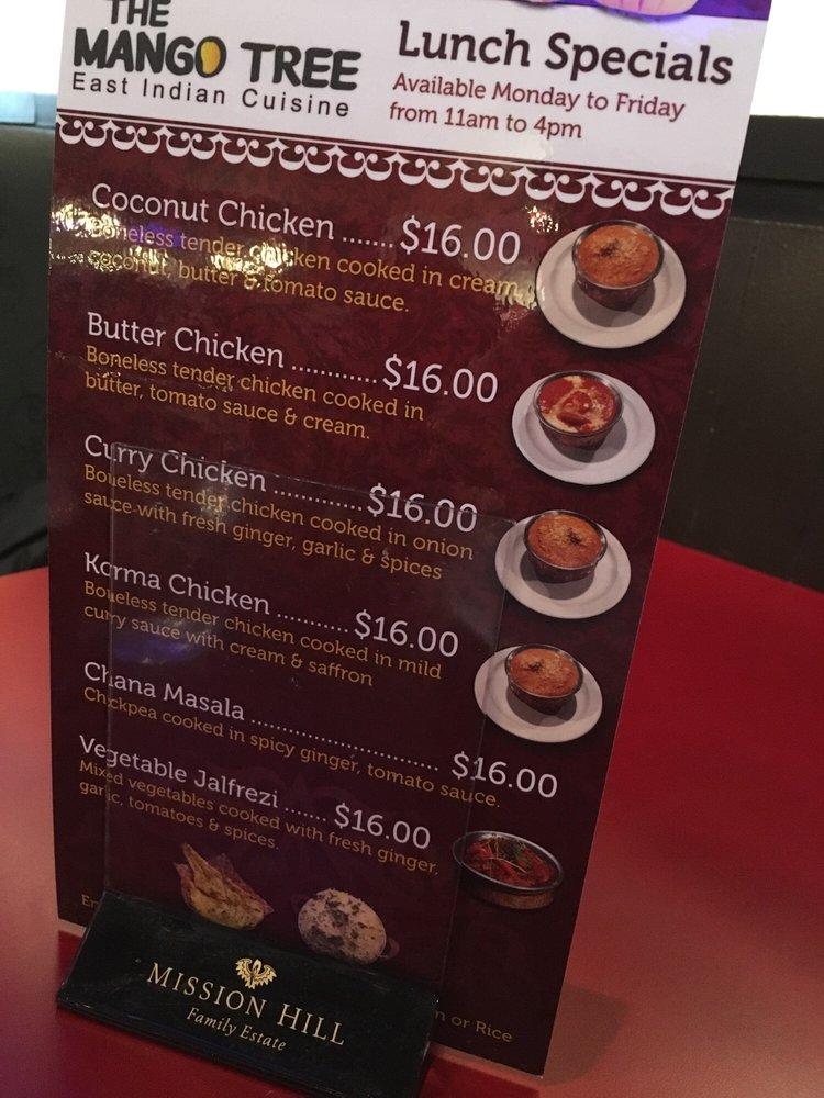 Menu at The Mango Tree restaurant, Lethbridge