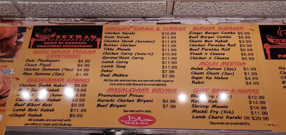 Menu at Desi Bethak desserts, Springfield