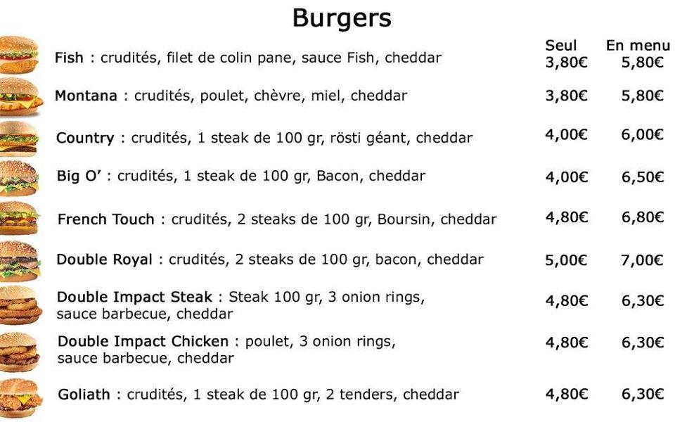 Menu at Le Half-Time restaurant, Bethoncourt