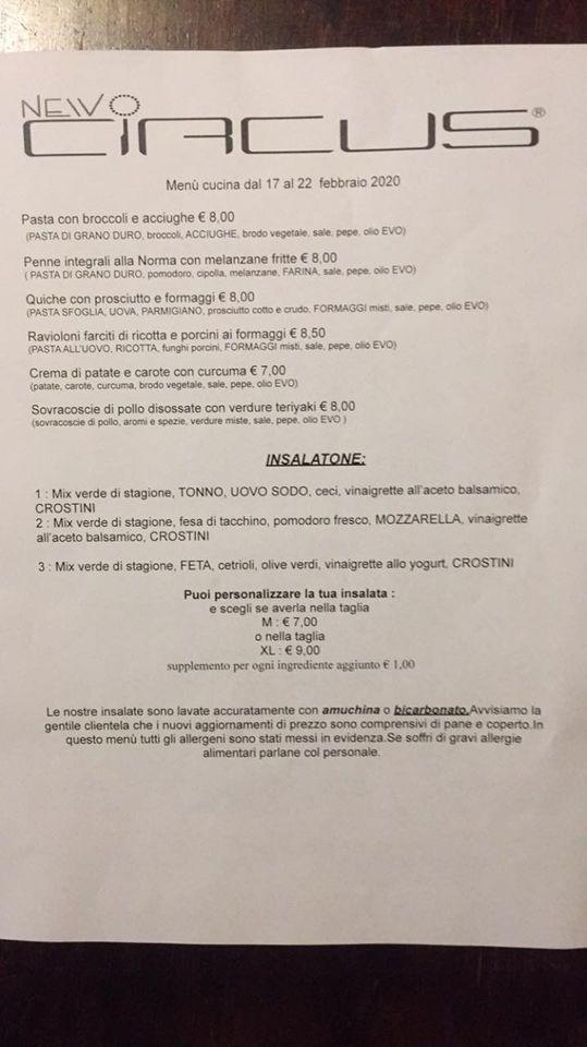 Menu at New Circus pub & bar, Trieste