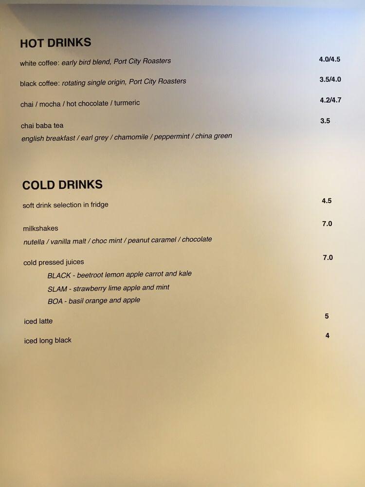 Menu at Sage cafe, Victoria Park
