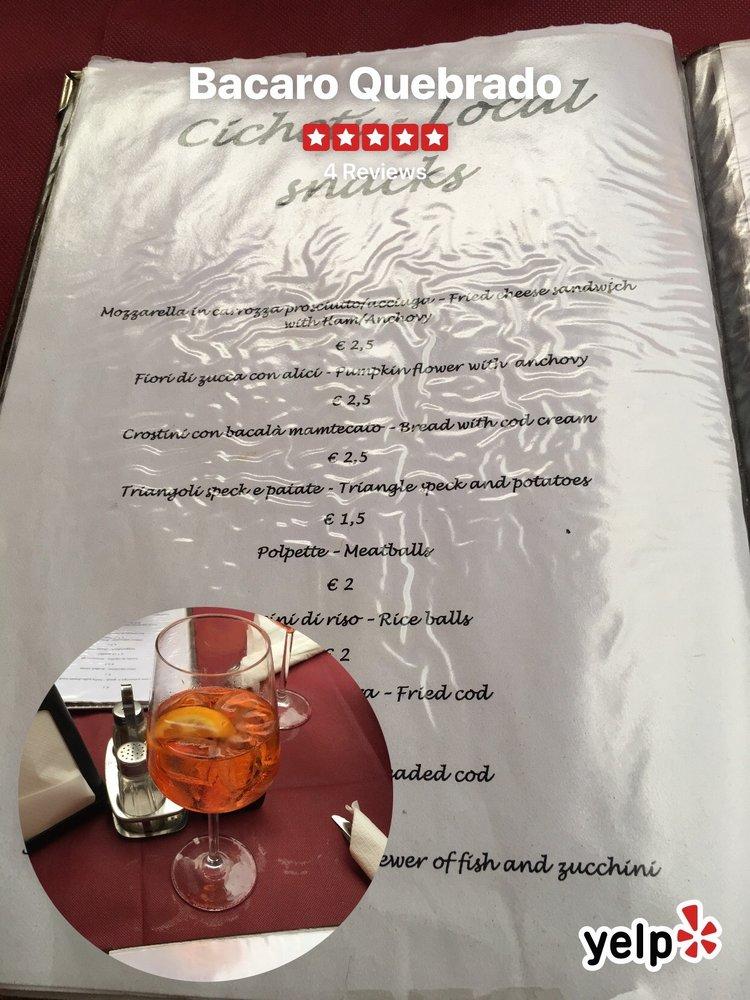 Menu at Bacaro Quebrado pub & bar, Venice