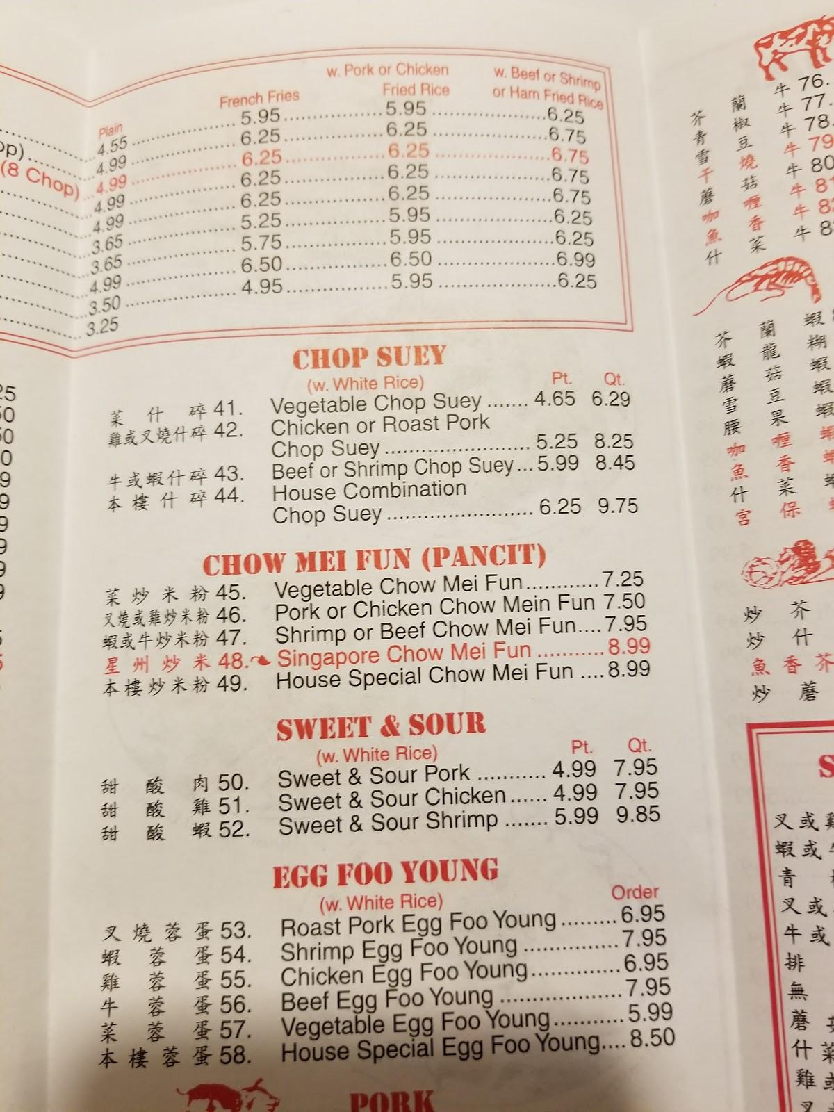 Menu at Carrie Chinese restaurant, Florence