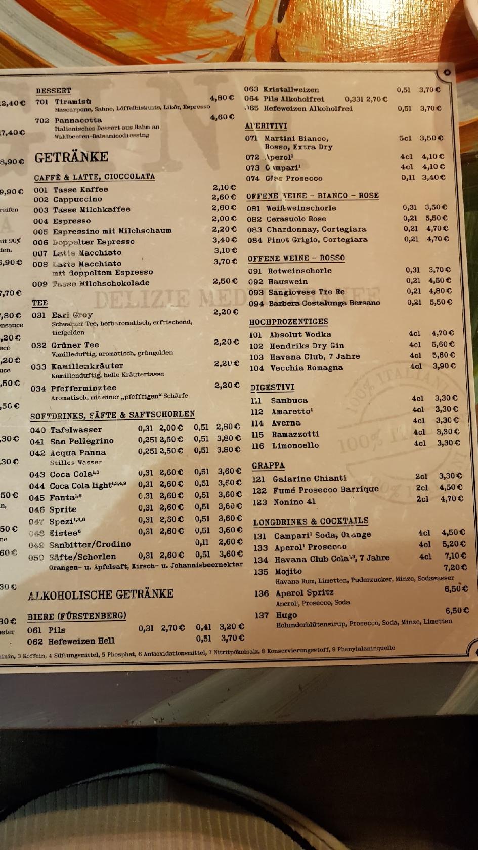 Speisekarte von Cugini Trattoria pizza, Emmendingen