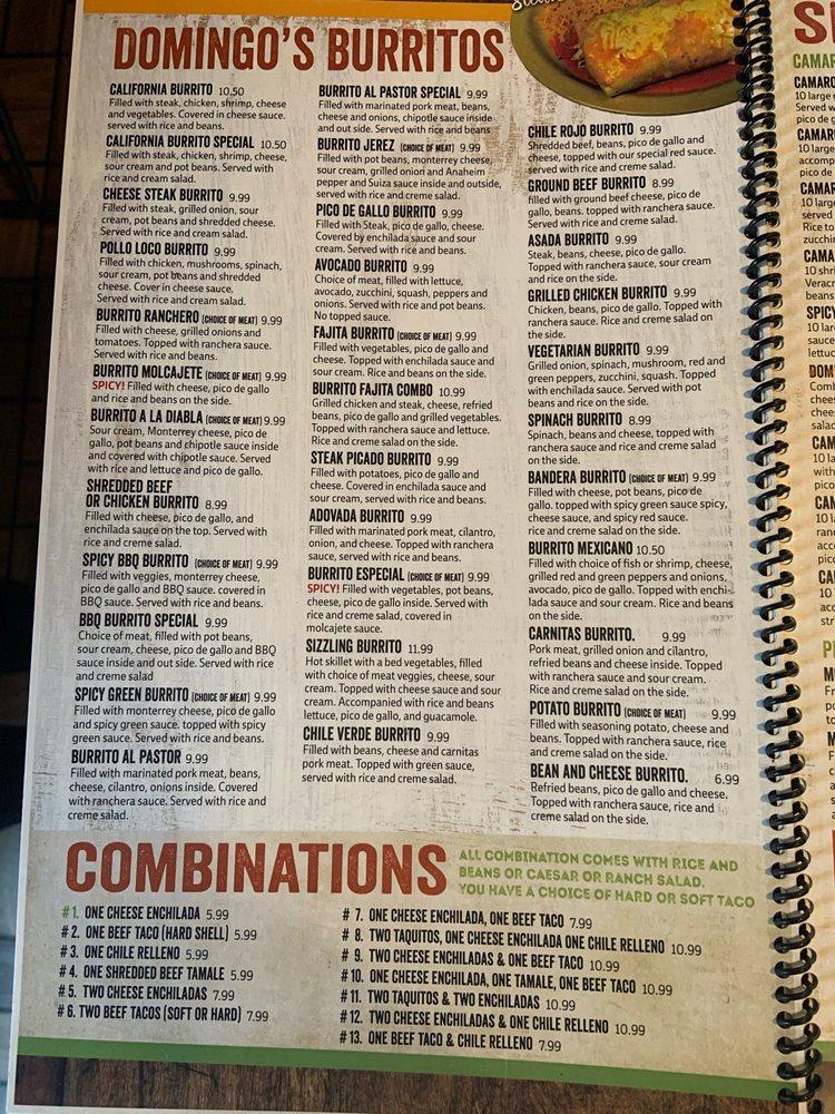 Menu at Domingos Mexican & Seafood Restaurant, Mocksville