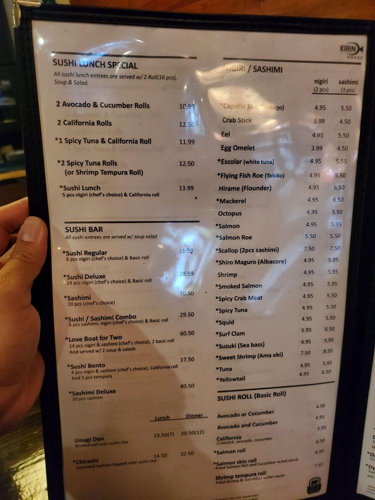 Menu at Kirin House Japanese Steak House & Sushi Bar, Lawrenceville