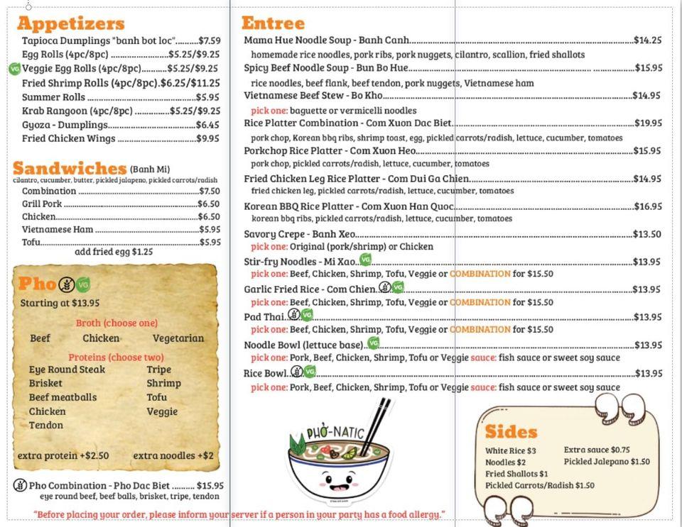 Menu at Mama Hue restaurant, Vero Beach