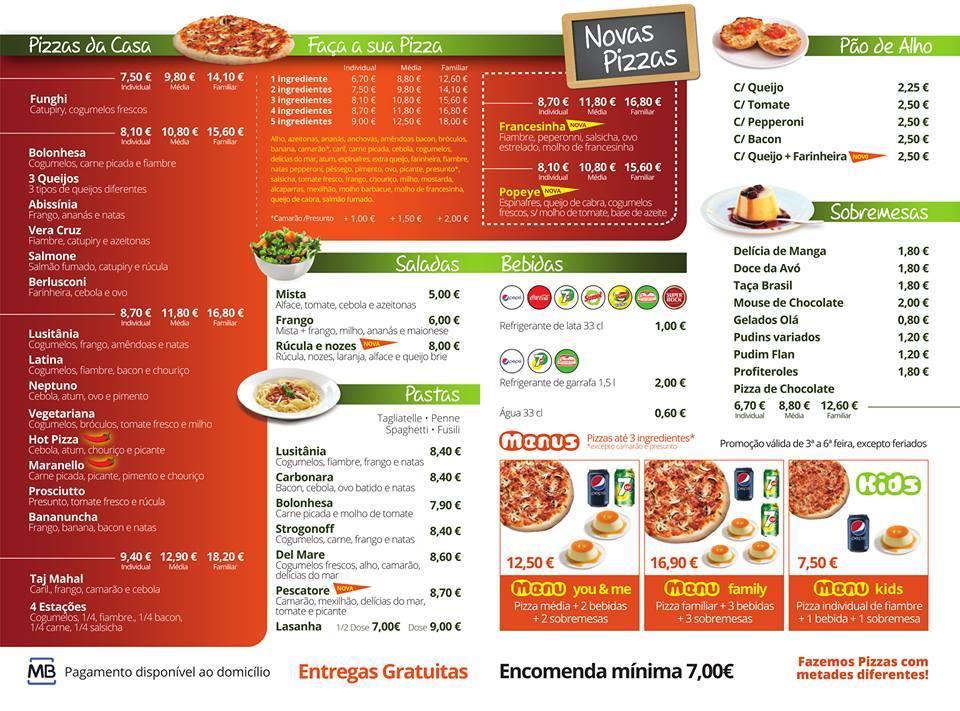 Menu at Pizza Lusitânia Expresso pizzeria, Cascais