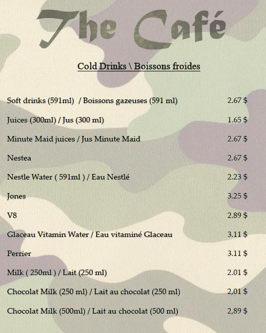 Menu at The Le Mess cafe, Ottawa