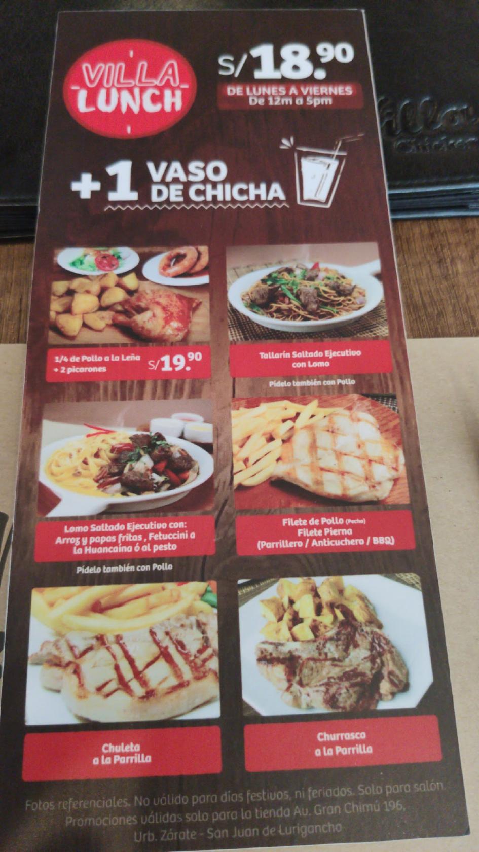 Menu at Villa Chicken San isidro restaurant, Magdalena del Mar