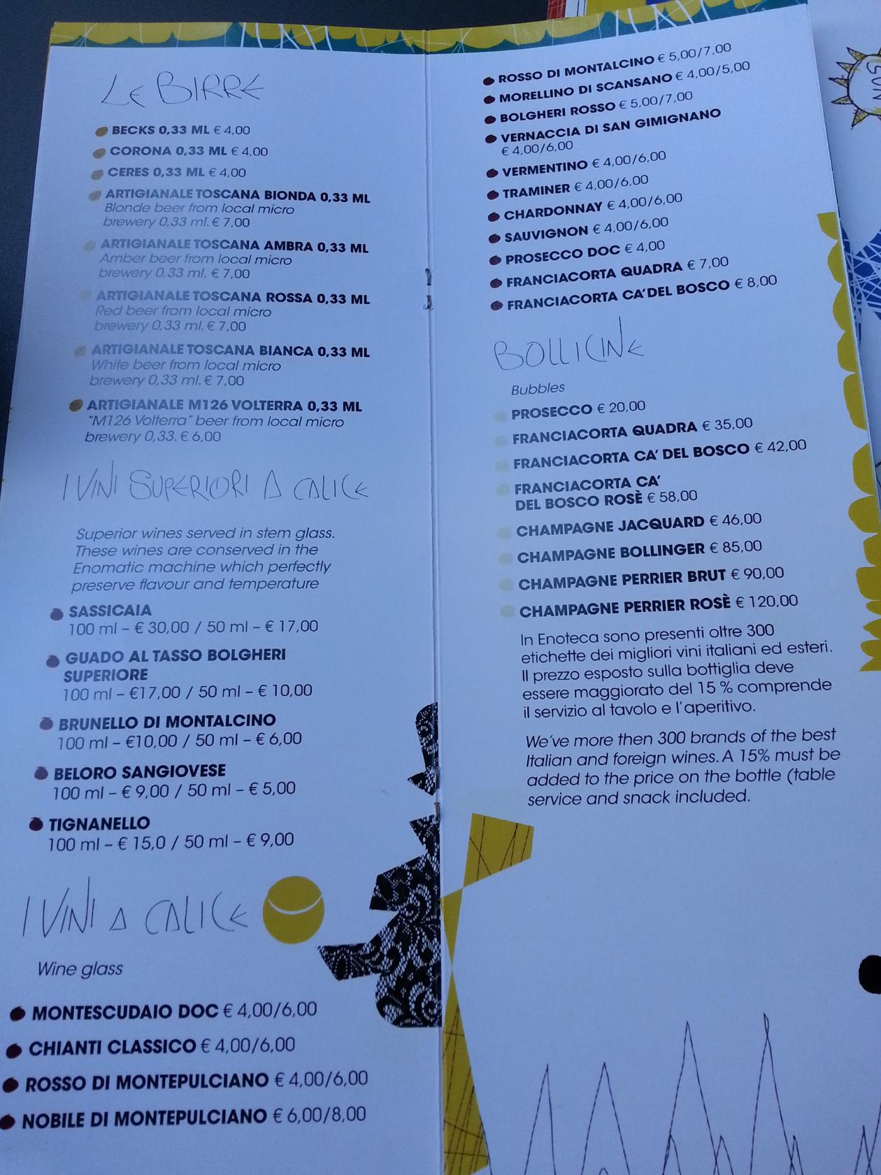 Menu at Volaterra pub & bar, Volterra