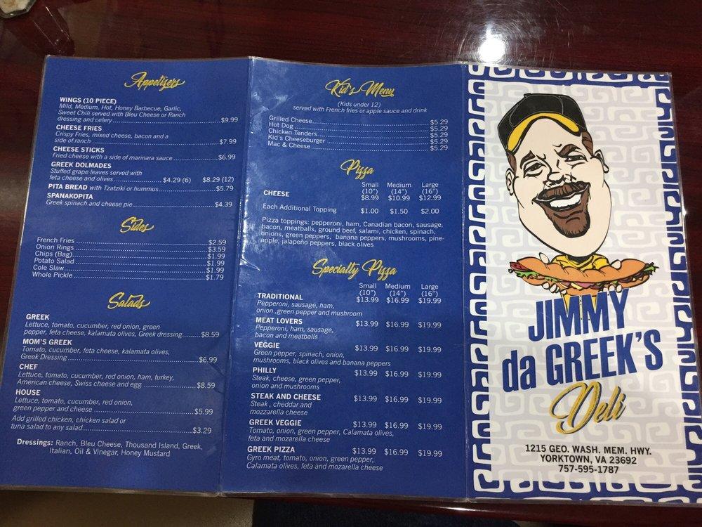 Menu at Jimmy da Greek's Deli restaurant, Newport News