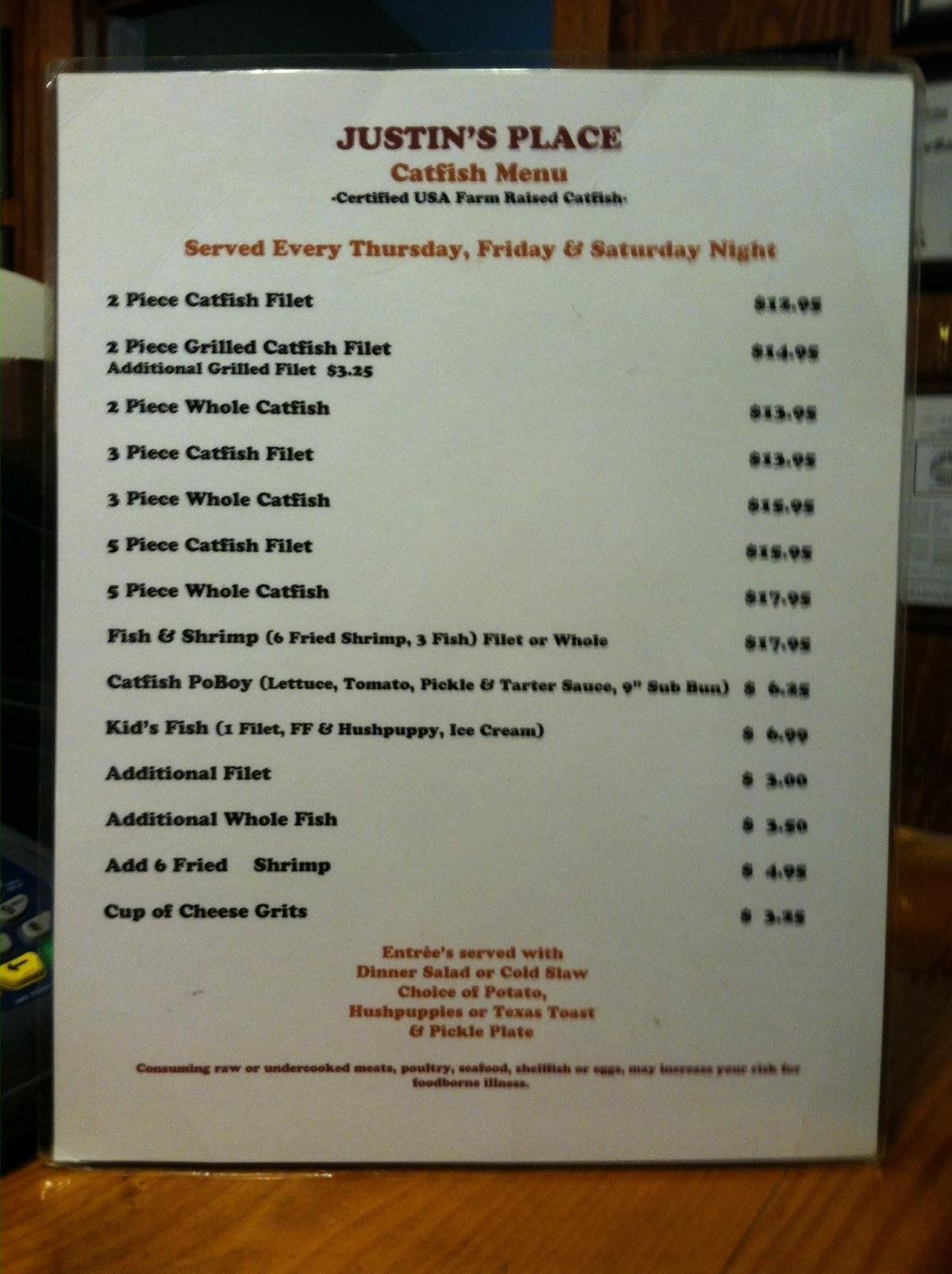 Menu at Justin's Place Restaurant, Butler