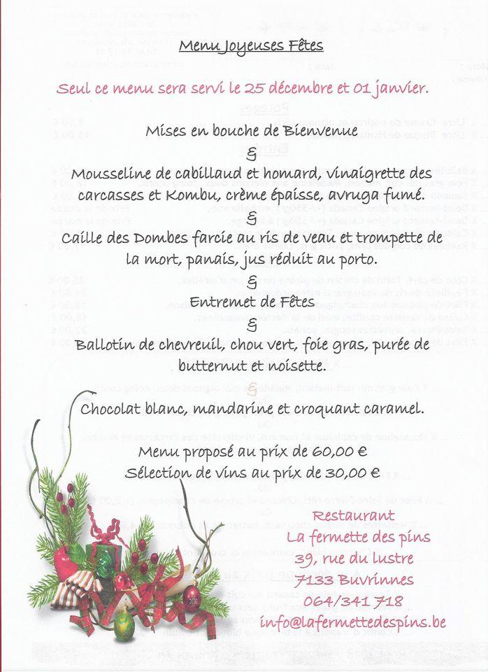 Menu at La Fermette des Pins, Binche, Rue du Lustre 39