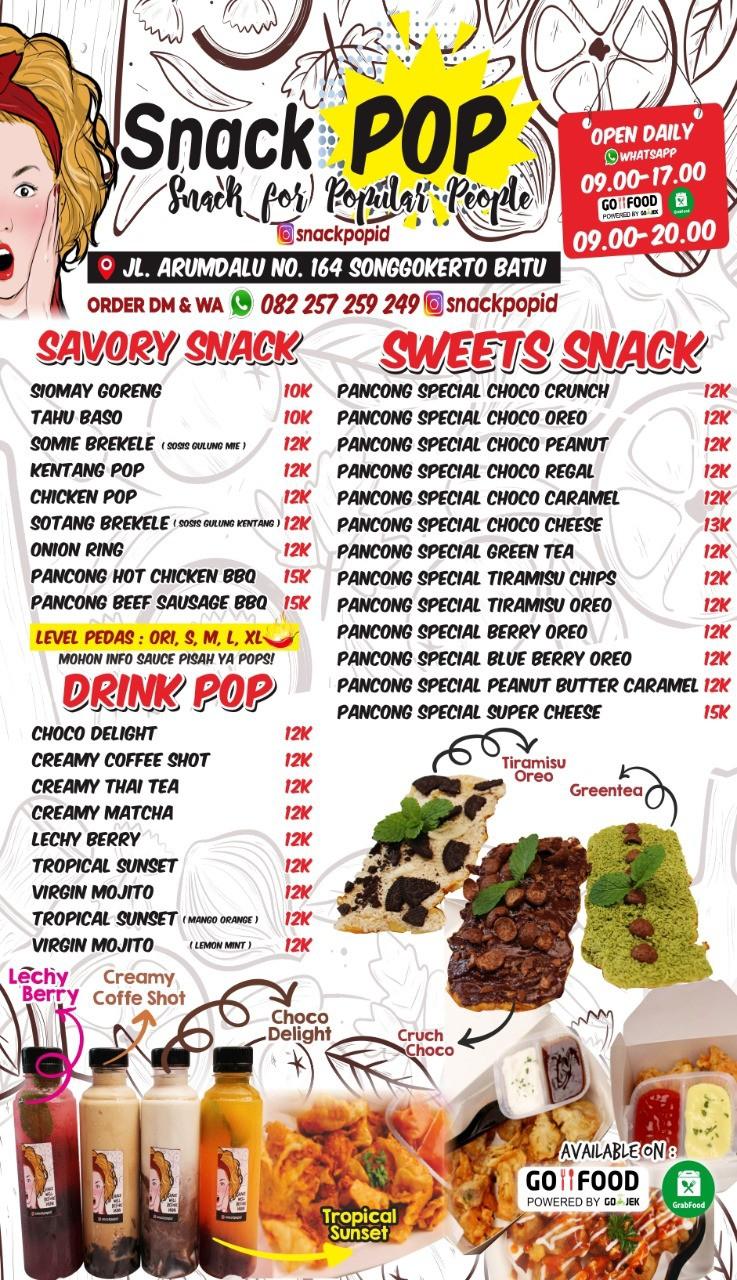 Menu at Snack Pop restaurant, Batu