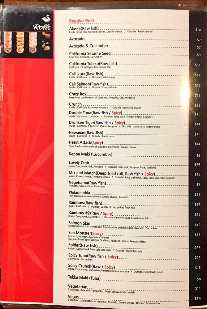 Menu at reHARU Sushi restaurant, Anchorage