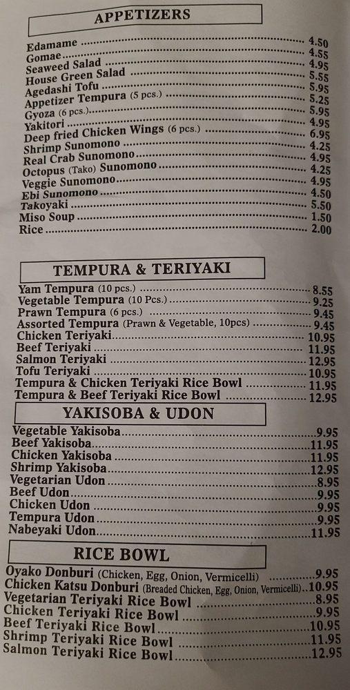 Menu at Sushi Man restaurant, North Vancouver