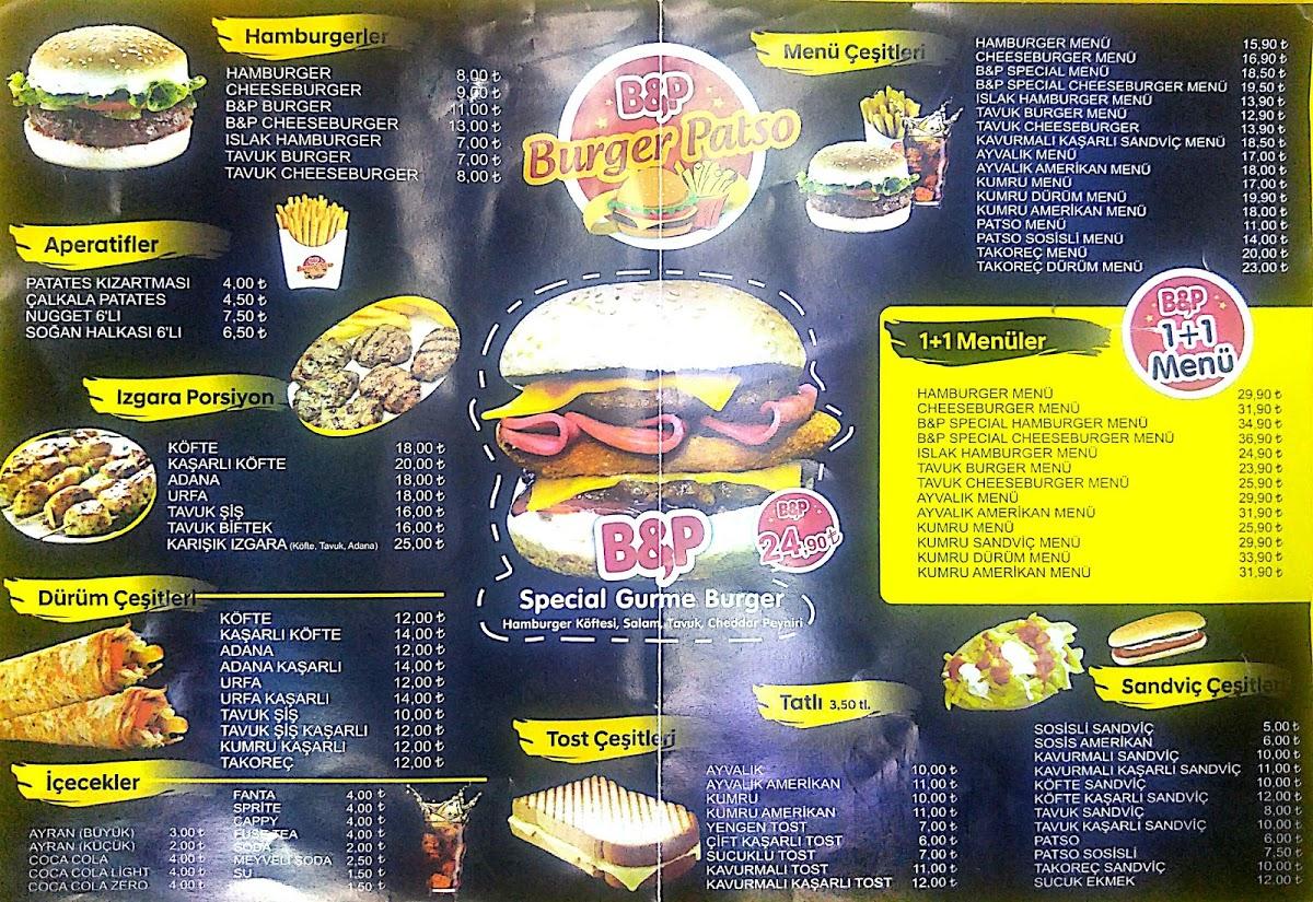 Menu at Burger patso, Turkey
