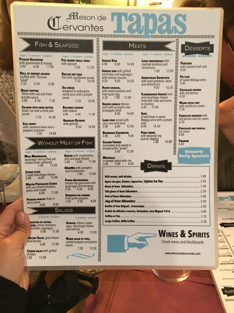 Menu at El Mesón de Cervantes restaurant, Málaga, C. Álamos