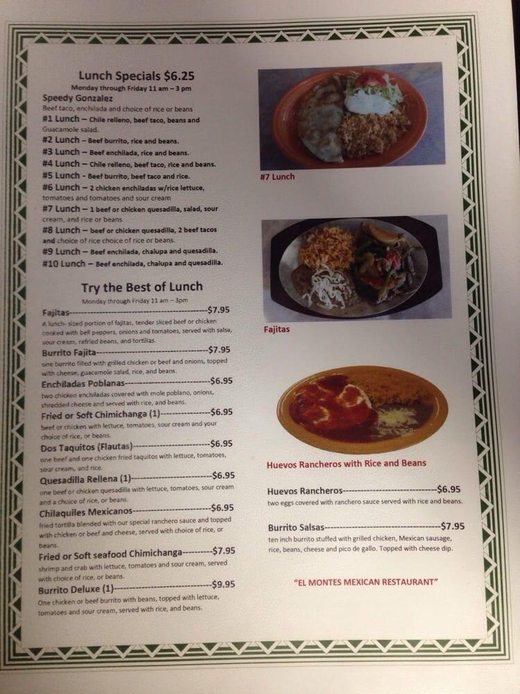 Menu at El Montes restaurant, Waldorf