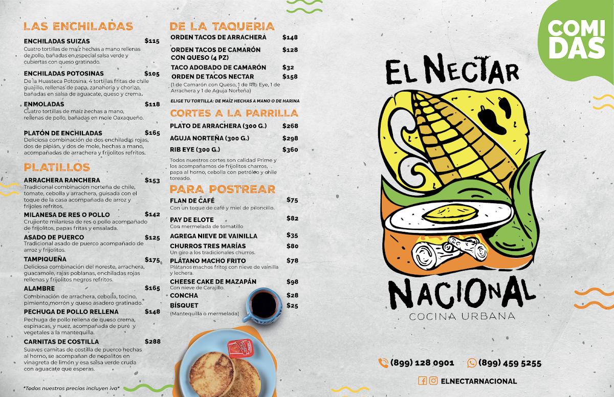 Carta del restaurante El Nectar Nacional, Reynosa, Loc. 14 Monterrey