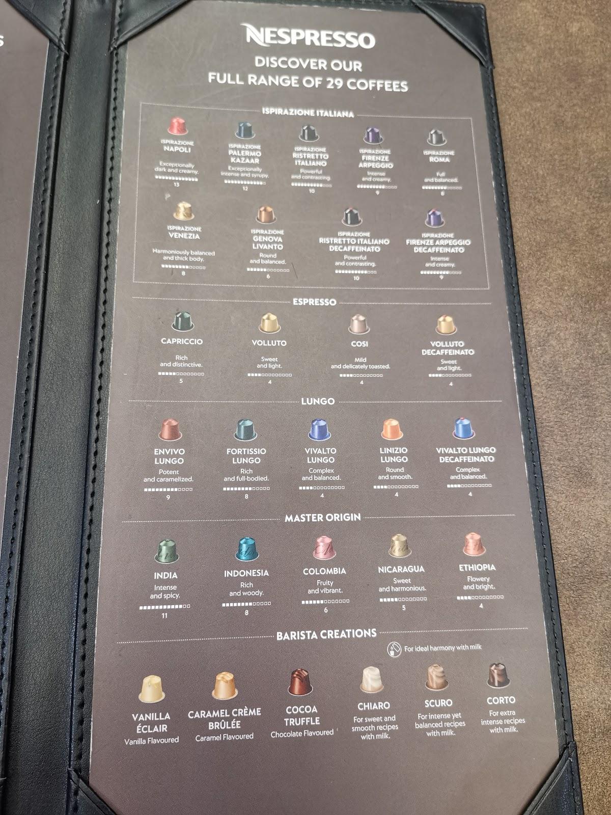 Menu at Nespresso Central Lardprao, Bangkok