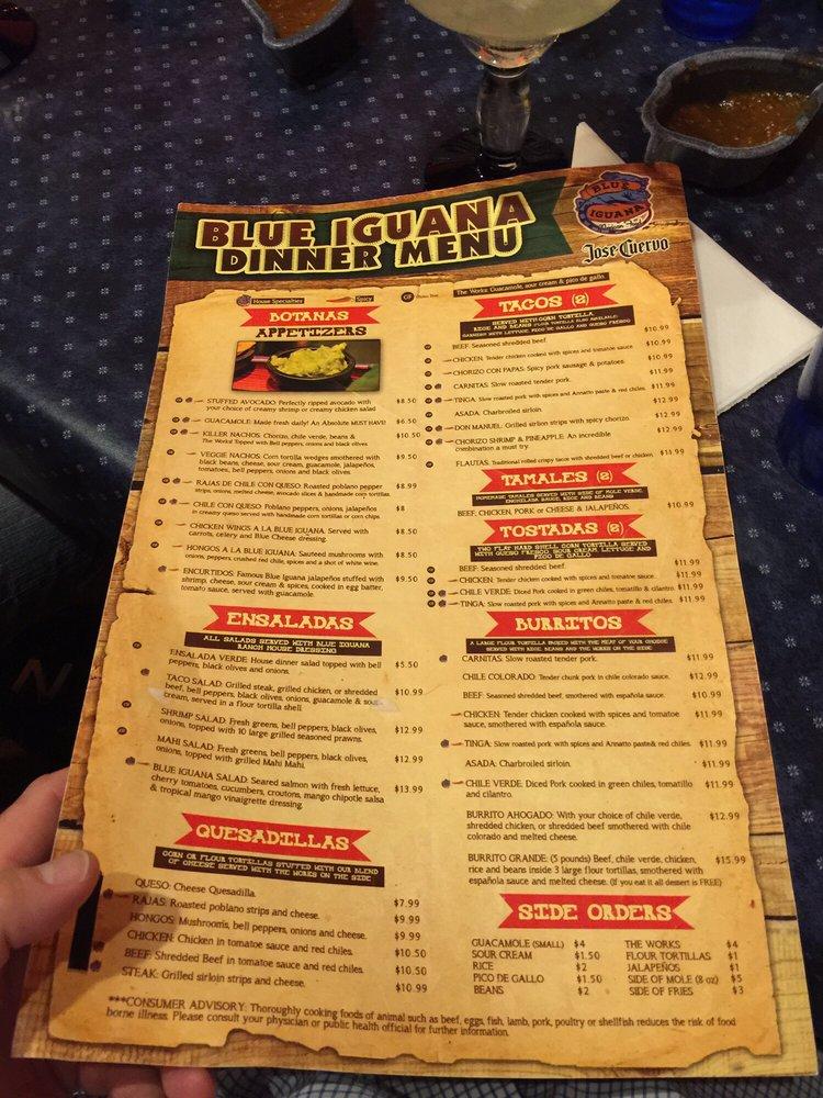 Menu at Red Iguana restaurant, Salt Lake City, 736 W North Temple St