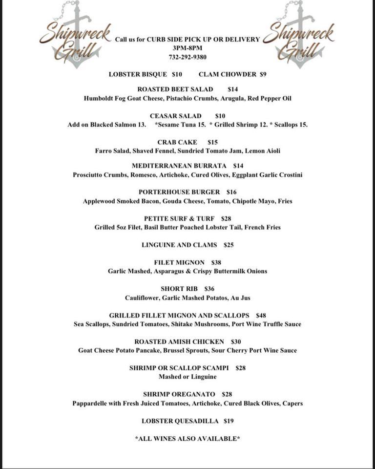 Menu at Shipwreck Grill restaurant, Brielle
