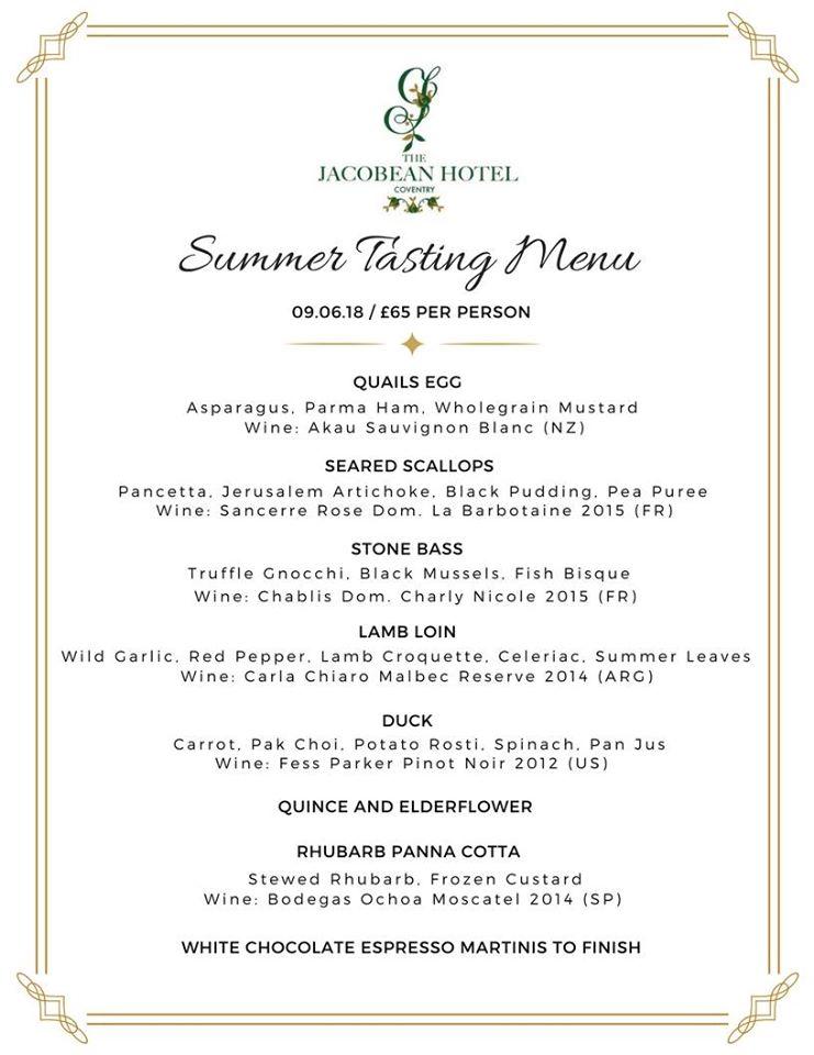 Menu at The Jacobean pub & bar, Coventry