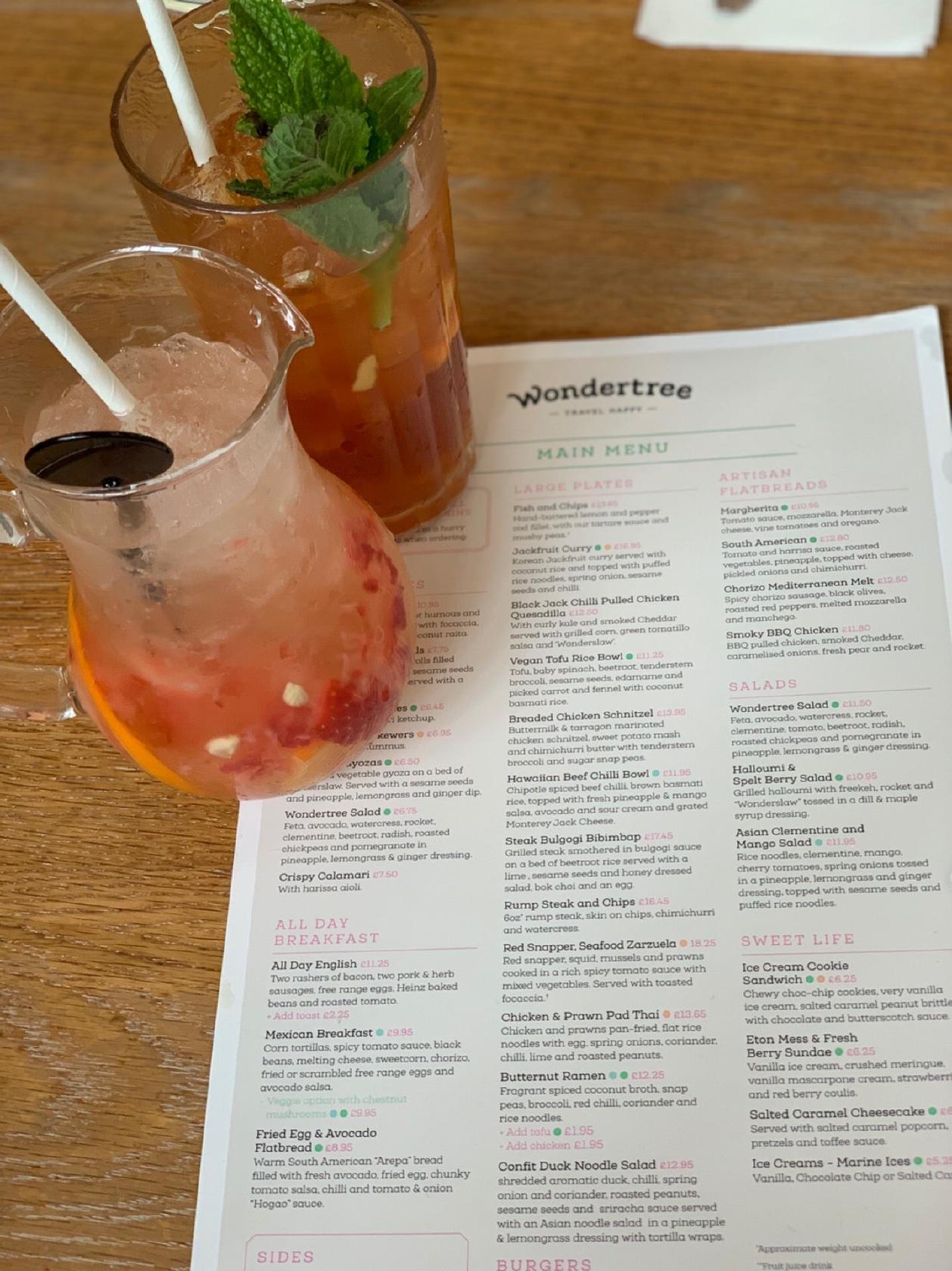 Menu at Wondertree cafe, Hounslow, Heathrow Airport