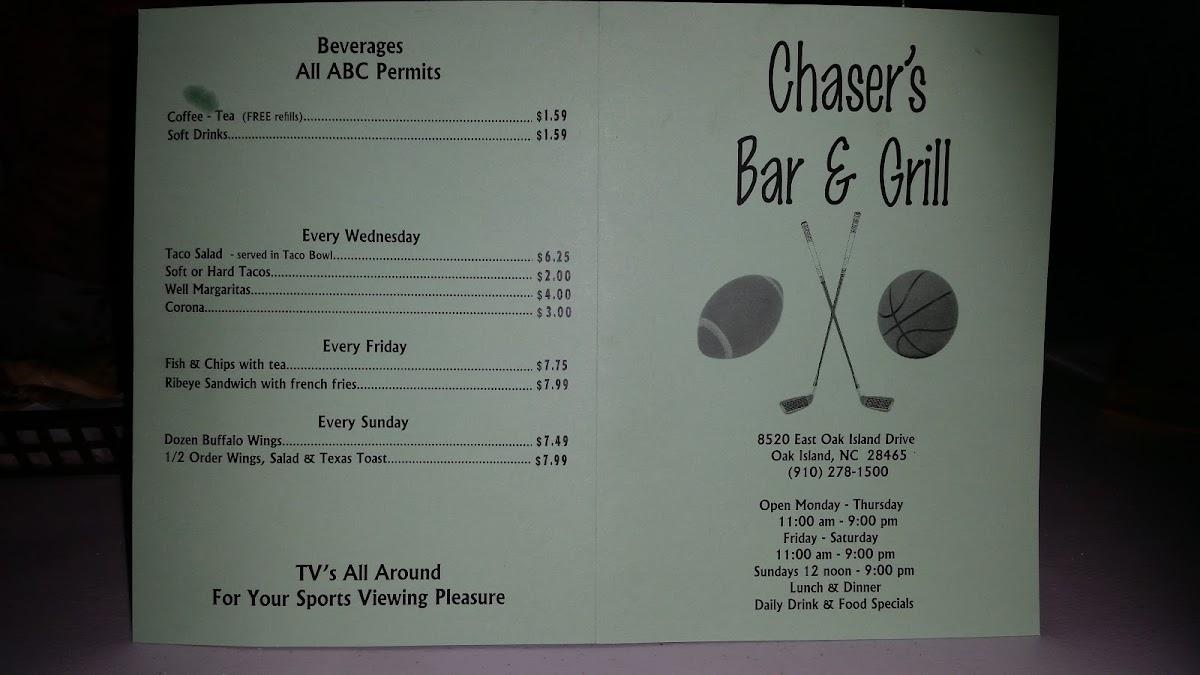 Menu at Chaser's Sports Bar & Grill, Oak Island