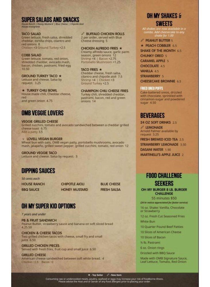 Menu at Oh My Burger restaurant, Gardena, W El Segundo Blvd