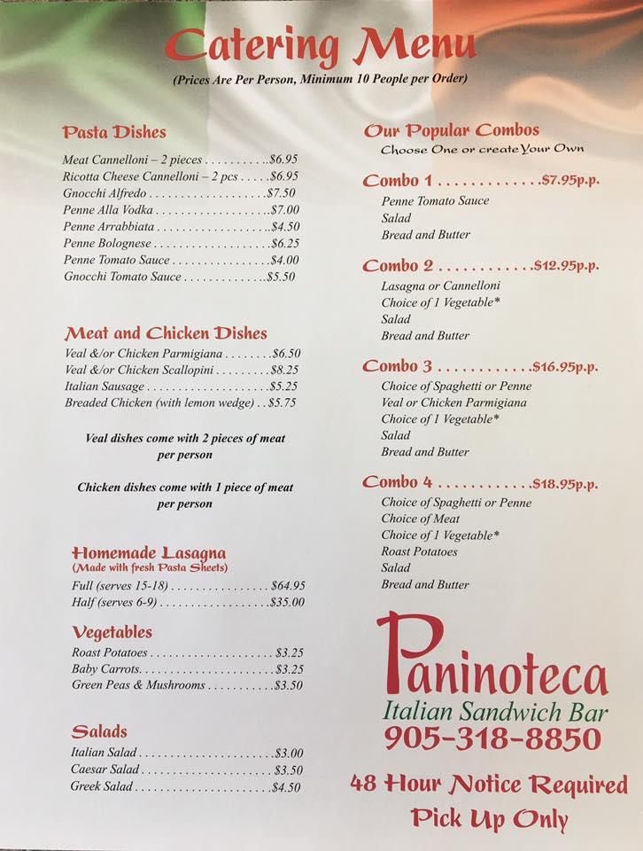 Menu at Paninoteca restaurant, Hamilton