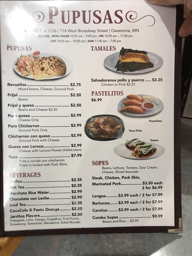 Menu at Pupuseria La Paz restaurant, Owatonna, 153 W Bridge St