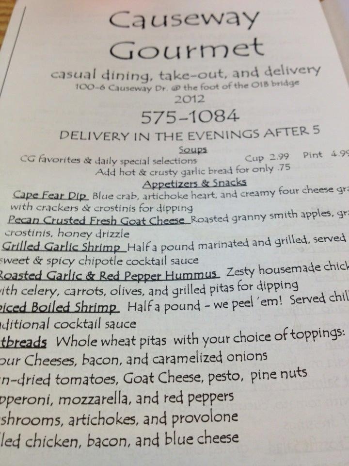Menu at Causeway Gourmet restaurant, Ocean Isle Beach