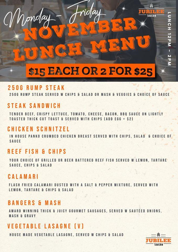 Menu at Jubilee Tavern pub & bar, Jubilee Pocket
