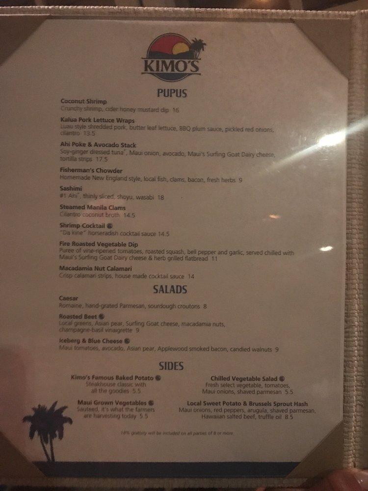 Menu at Kimo's Maui pub & bar, Lahaina