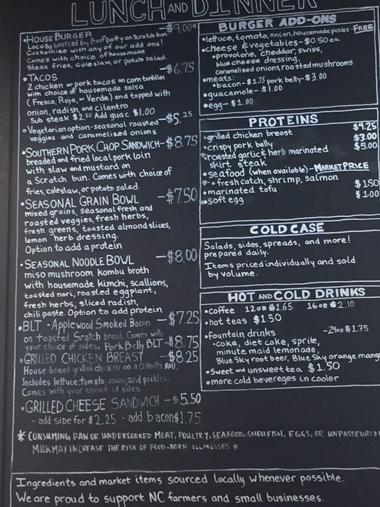 Menu at New Hope Market restaurant, Chapel Hill