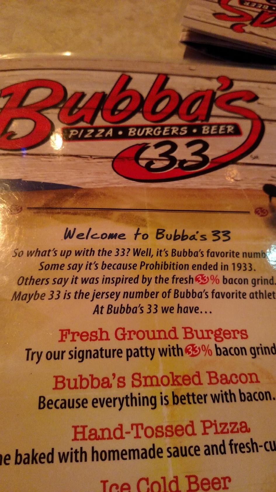Menu at Bubba's 33 pizzeria, Wichita