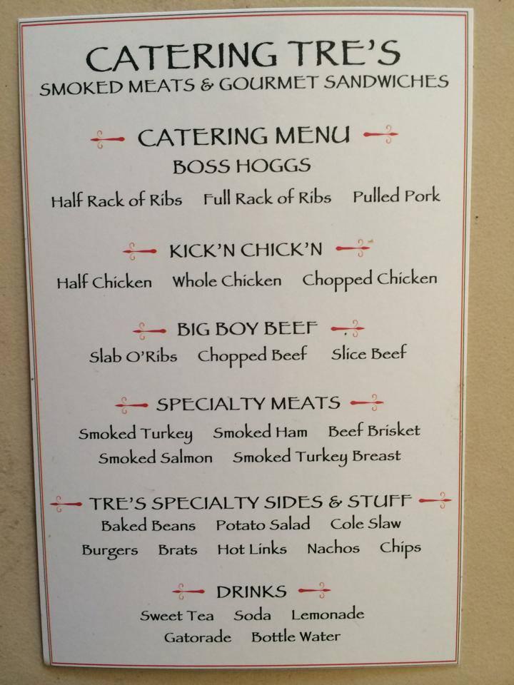 Menu at Catering Tre's restaurant, USA