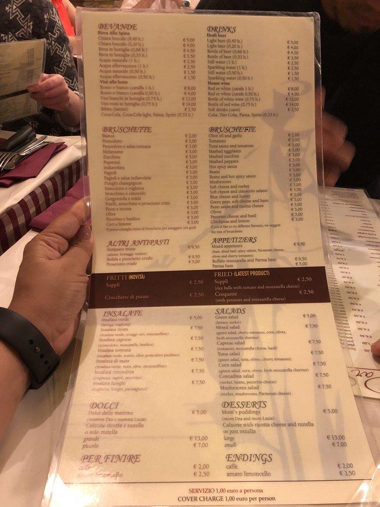 Menu at Pizzeria Dar Poeta, Rome, Vicolo del Bologna