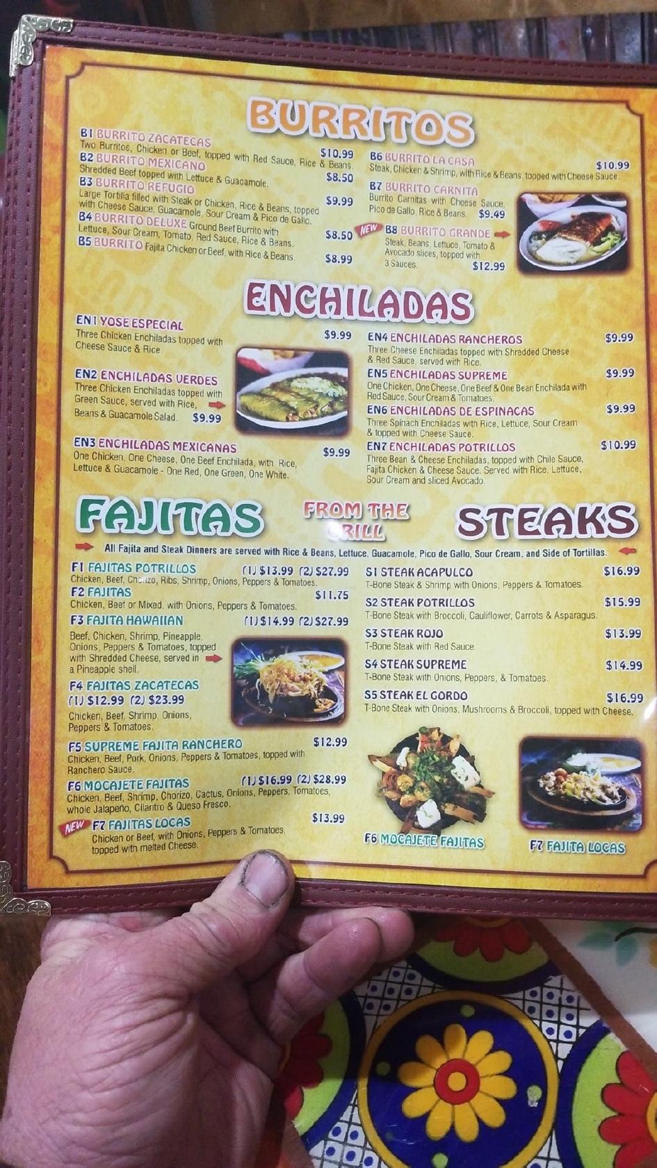 Menu at Potrillos Mexican Restaurant, Ada