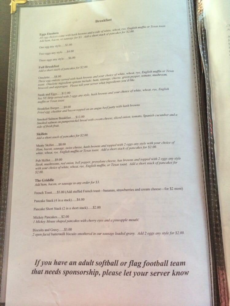 Menu at Pub 72, Gilberts