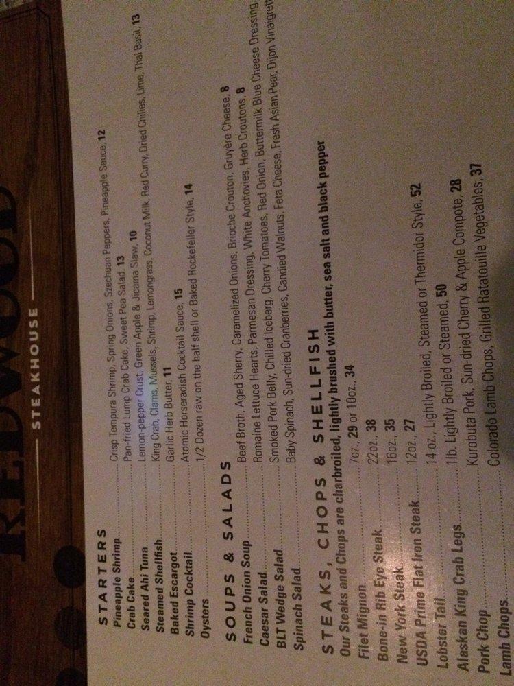 Menu at Redwood Steakhouse, Las Vegas