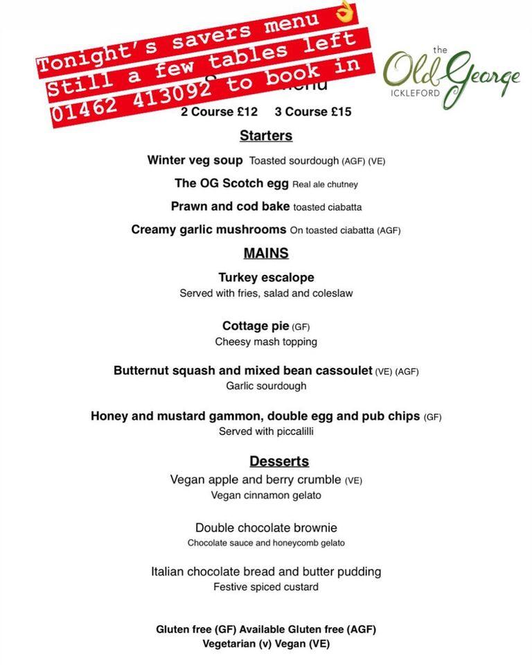 Menu at The Old George pub & bar, Ickleford