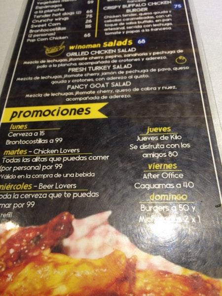 Menu at Wings Man pub & bar, Guadalajara, C. Jesús García 534