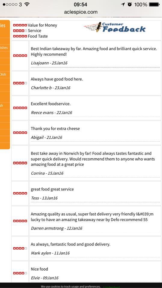 Menu at Indian takeaway restaurant, Acle