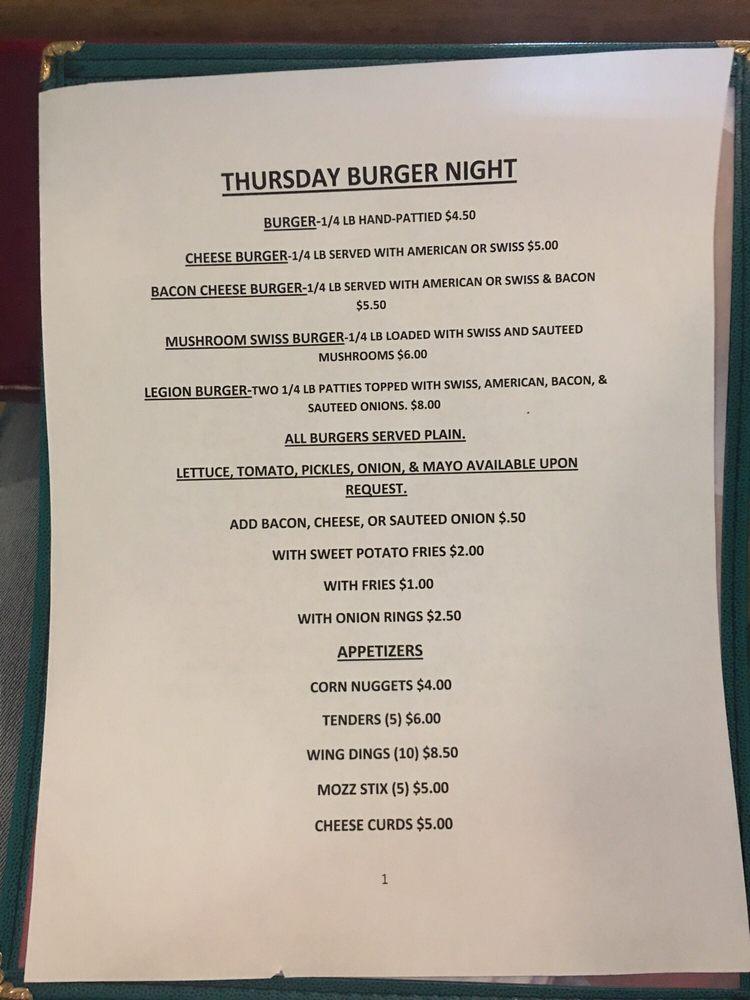 Menu at American Legion pub & bar, Munising