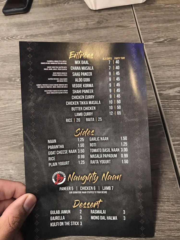 Menu at Bollywood Indian Street Food restaurant, Fresno