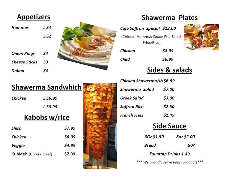 Carta de Cafe Saffron, Norman, 770 Deans Row Ave